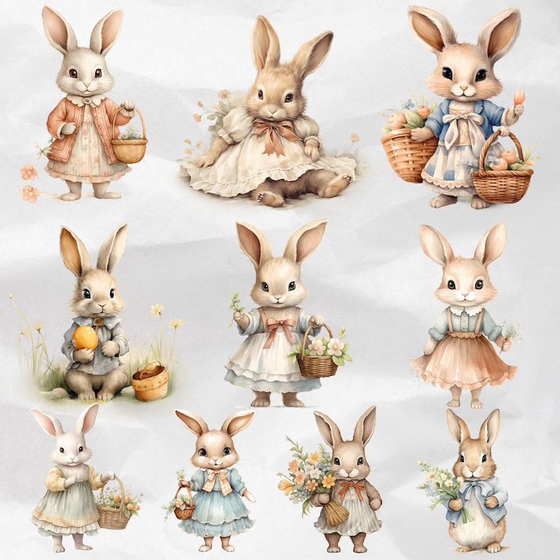 Vintage Easter Bunny Clipart Watercolor Easter Bunny Clipart Watercolor ...