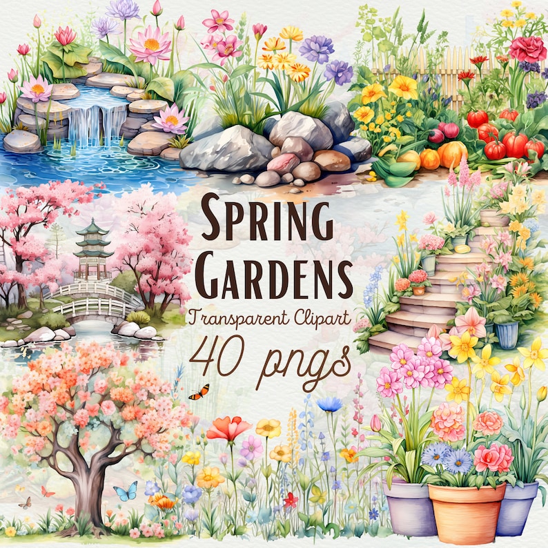 Watercolor Spring Gardens Clipart Spring Garden Graphics Garden Clipart ...
