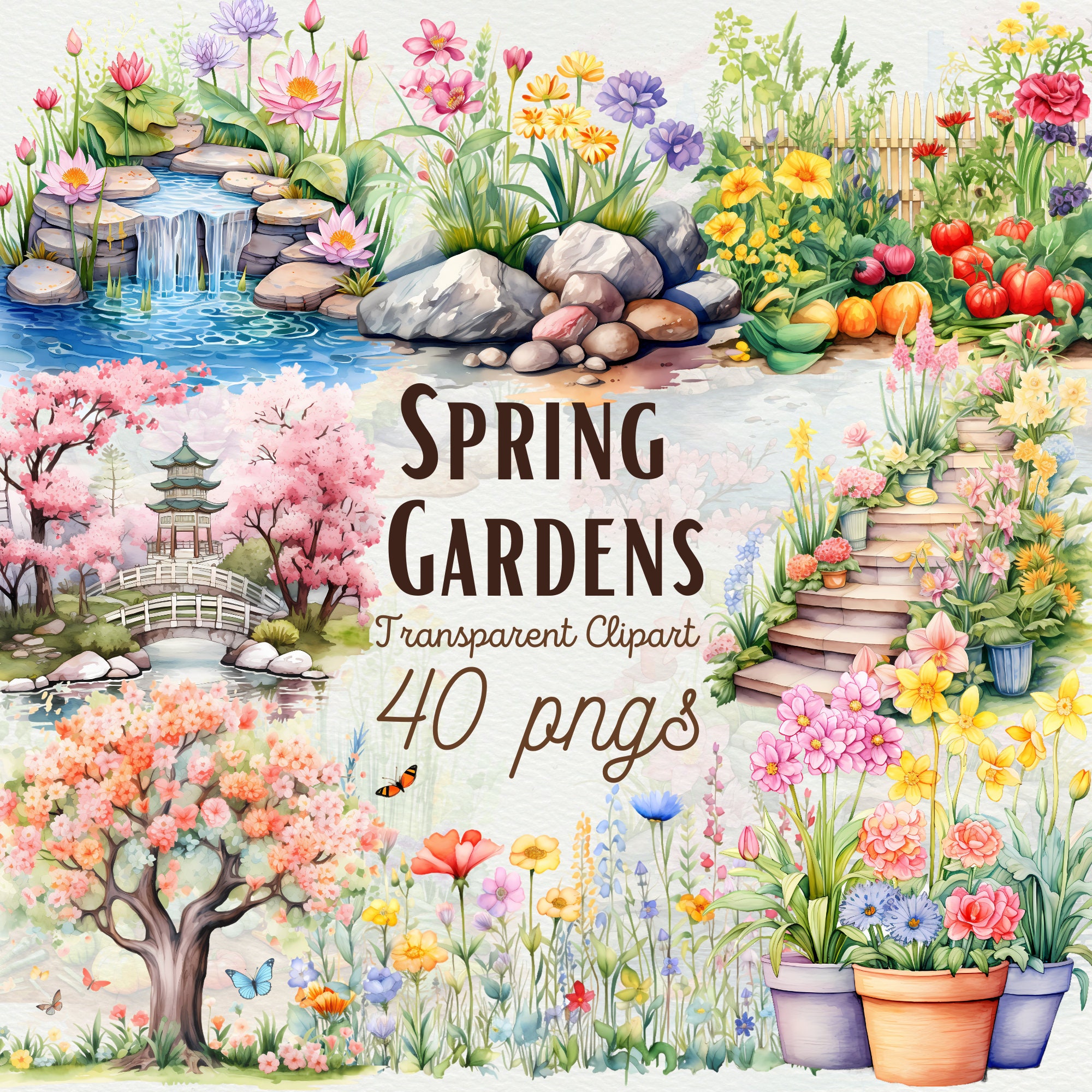 Watercolor Spring Gardens Clipart Spring Garden Graphics Garden Clipart ...