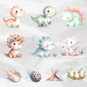 Watercolor Dinosaur Clipart Baby Dinosaur PNG Birthday Party Decor Baby ...