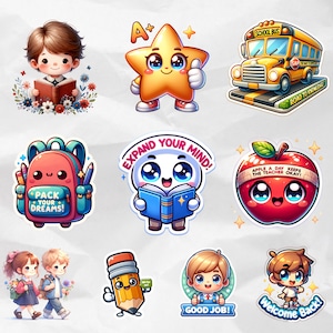 Watercolor Back to School Clipart Bundle Teacher Stickers PNG School ...