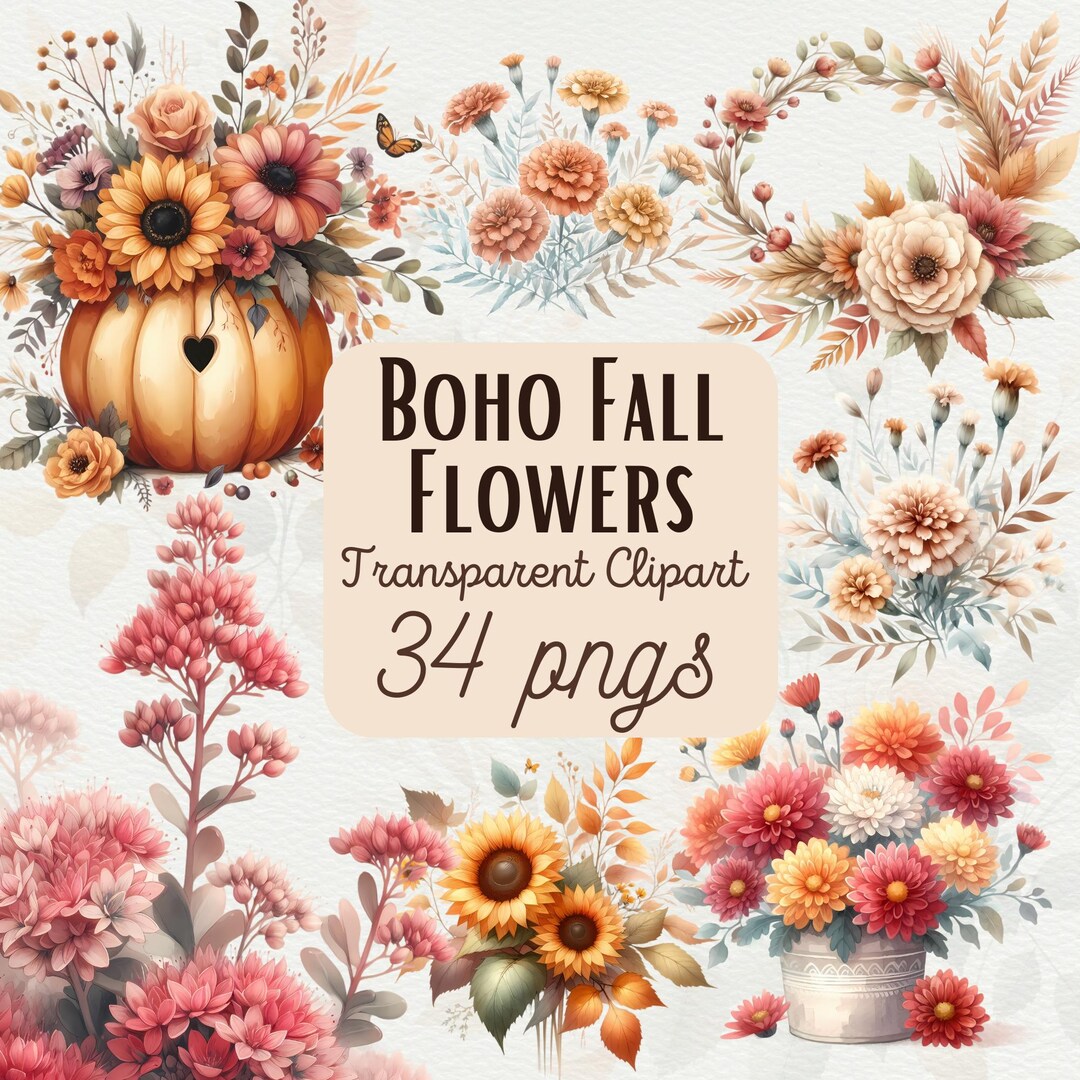 Watercolor Autumn Flower Clipart Floral Fall PNG Watercolor Fall ...