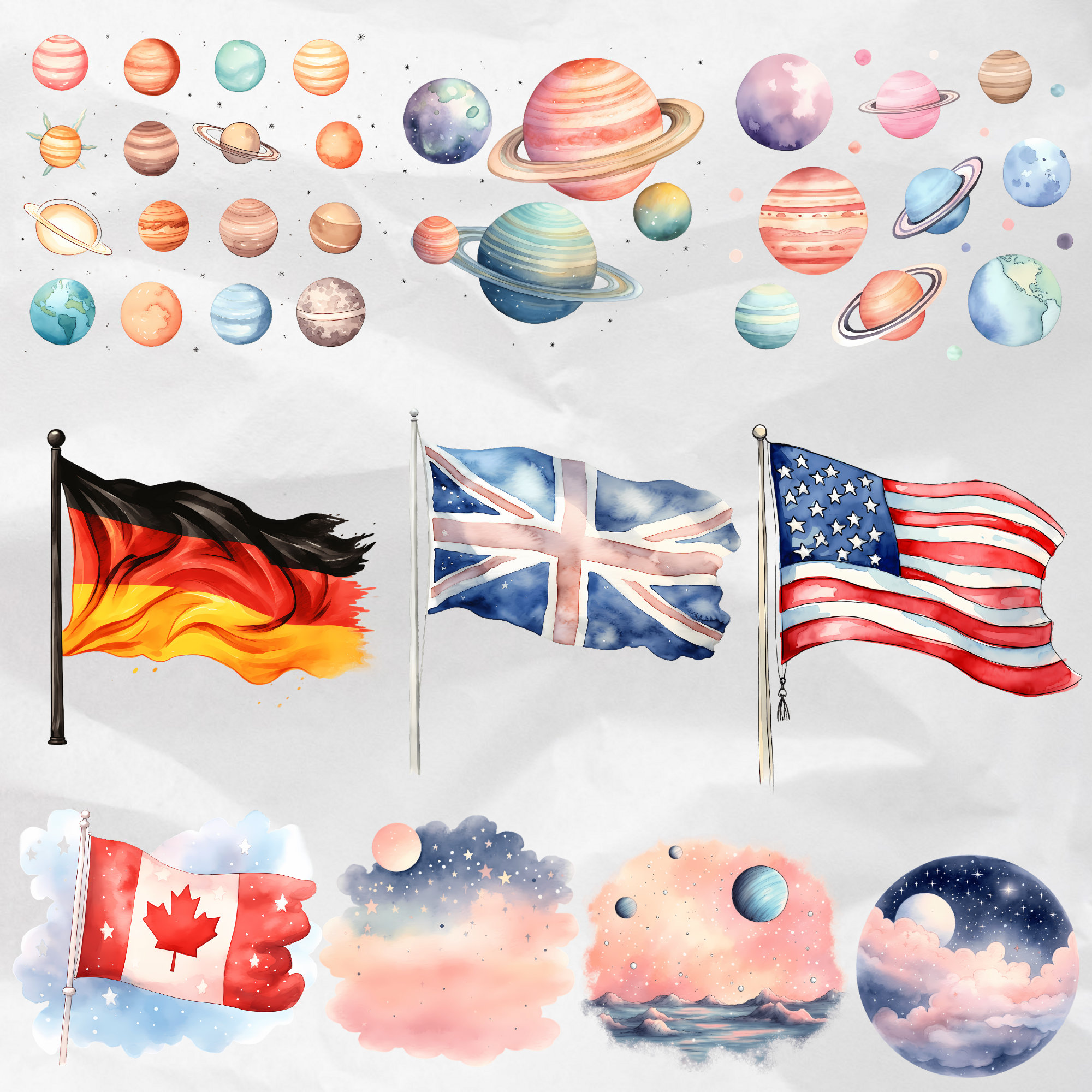 Watercolor Space Clipart Bundle Space Astronaut Nursery - Etsy