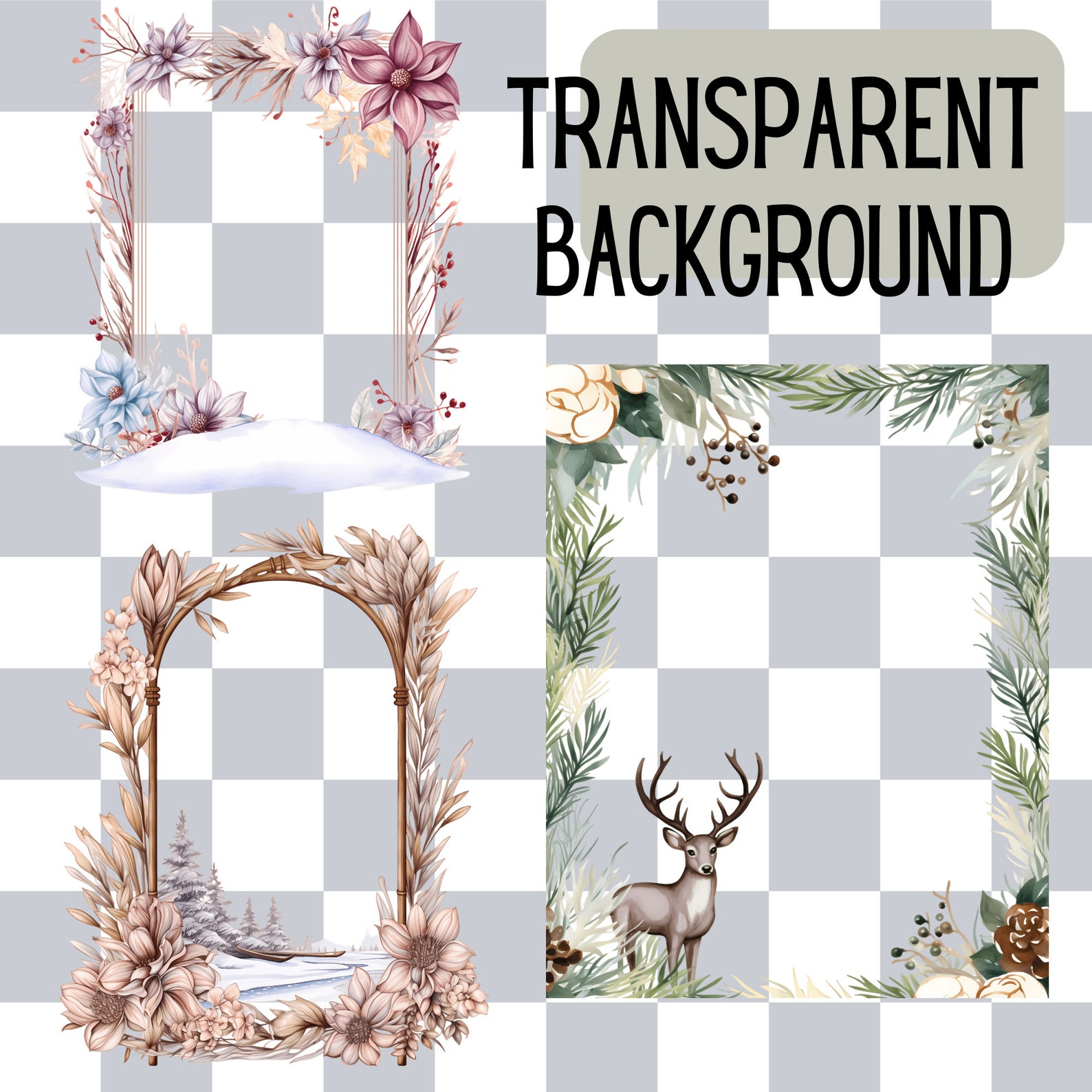 Watercolor Winter Border Clipart Winter Floral Frame PNG Watercolor ...