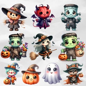 Cute Watercolor Halloween Characters Clipart Cute Ghost PNG Happy ...