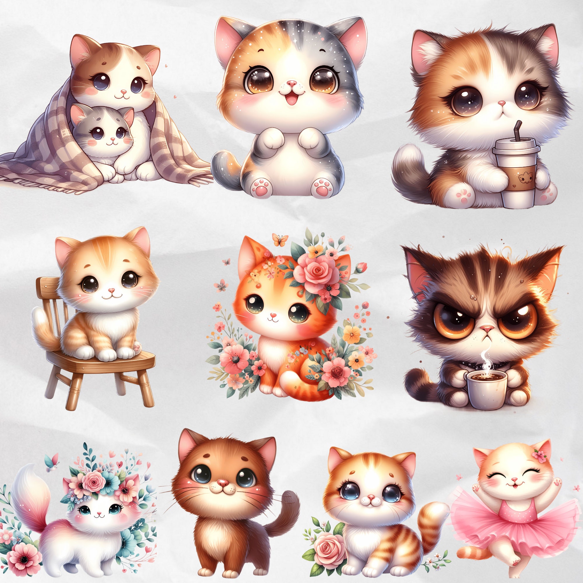 Watercolor Cute Cat Clipart Happy Cats Cartoon Cat PNG Baby Animals ...