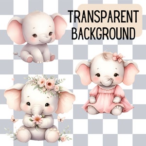 15 Baby Elephant Clipart Pink Elephant PNG Bundle Baby Shower Cute ...