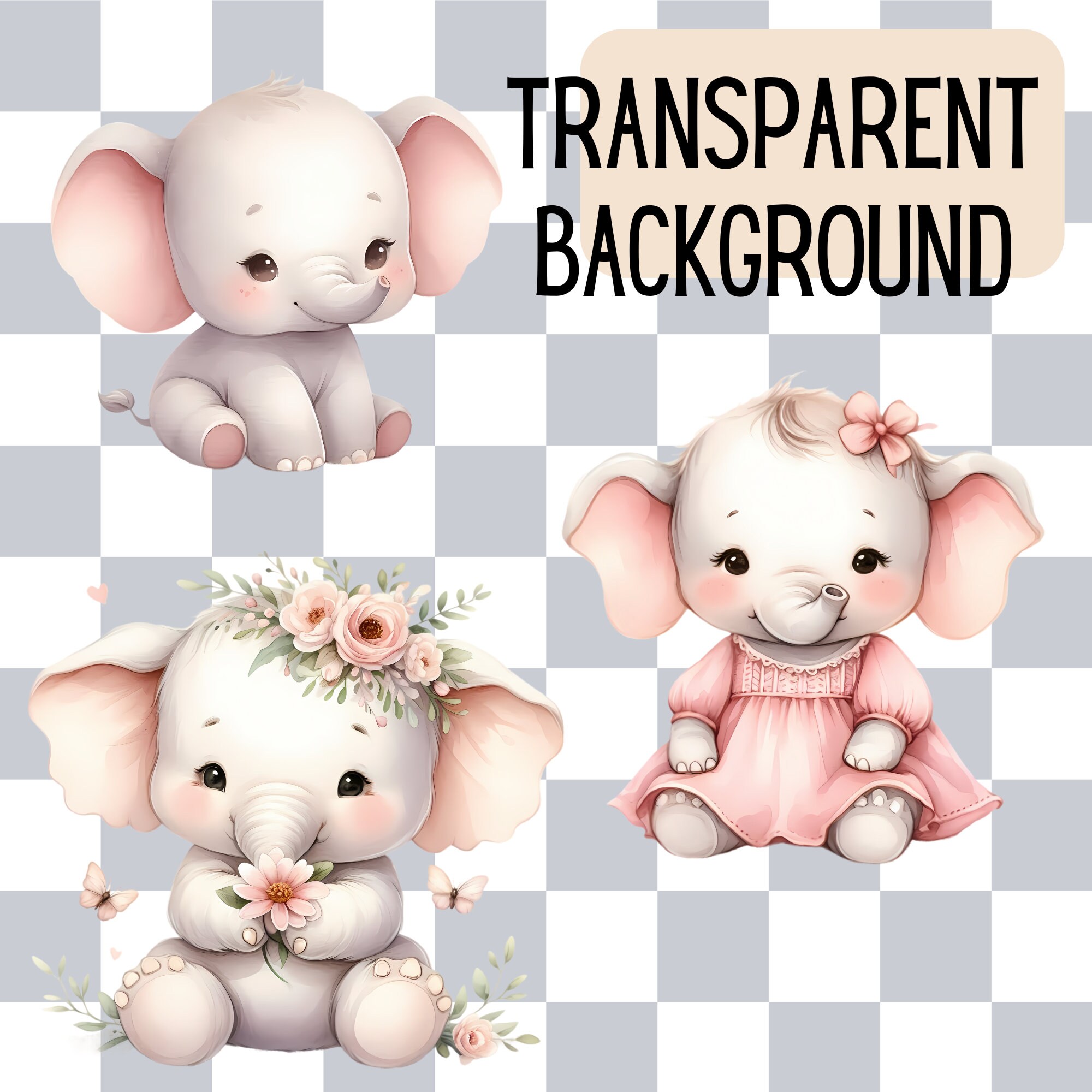 15 Baby Elephant Clipart Pink Elephant PNG Bundle Baby Shower Cute ...