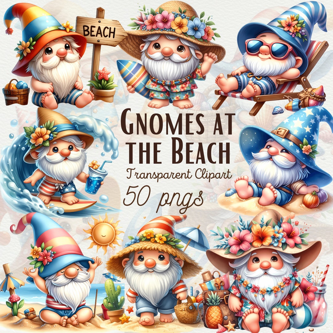 Watercolor Beach Gnomes Clipart: Boho Floral Summer PNG (digital ...