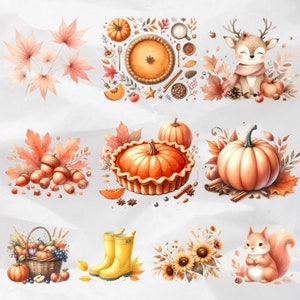 Watercolor Autumn Clipart Bundle: Cozy Fall PNG Graphics (commercial ...