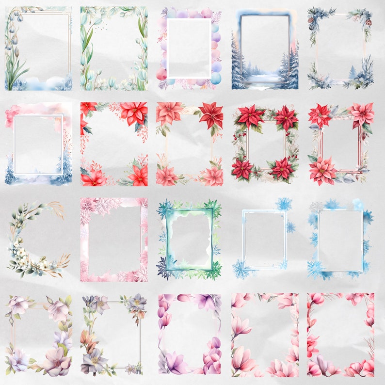 Watercolor Winter Border Clipart Winter Floral Frame PNG Watercolor ...