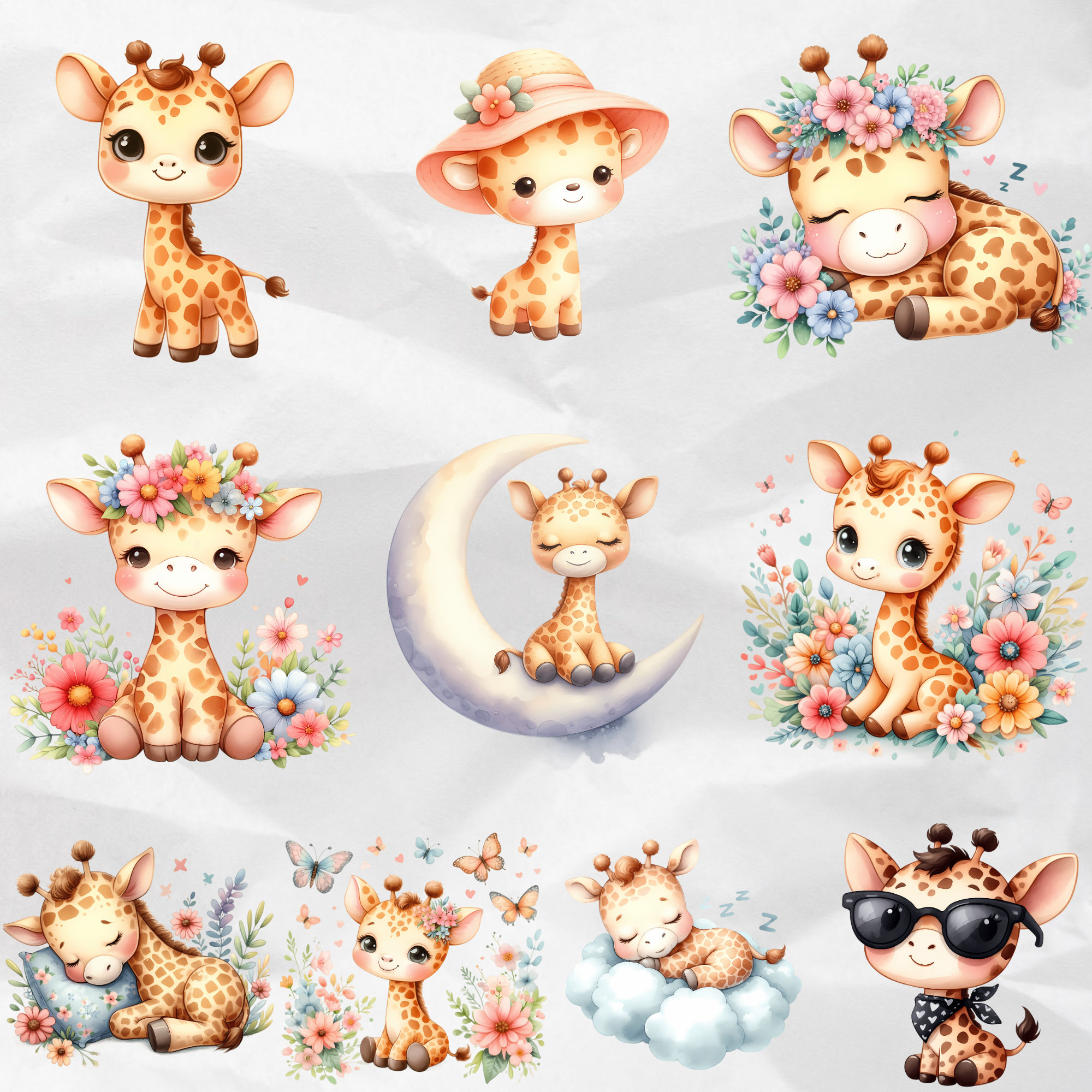 Watercolor Cute Giraffe Clipart Watercolor Baby Giraffe PNG Cute Safari ...