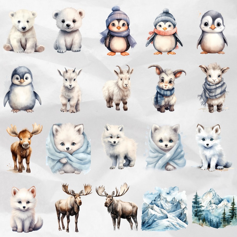 Winter Wonderland Clipart Bundle Watercolor Winter PNG Bundle Winter ...