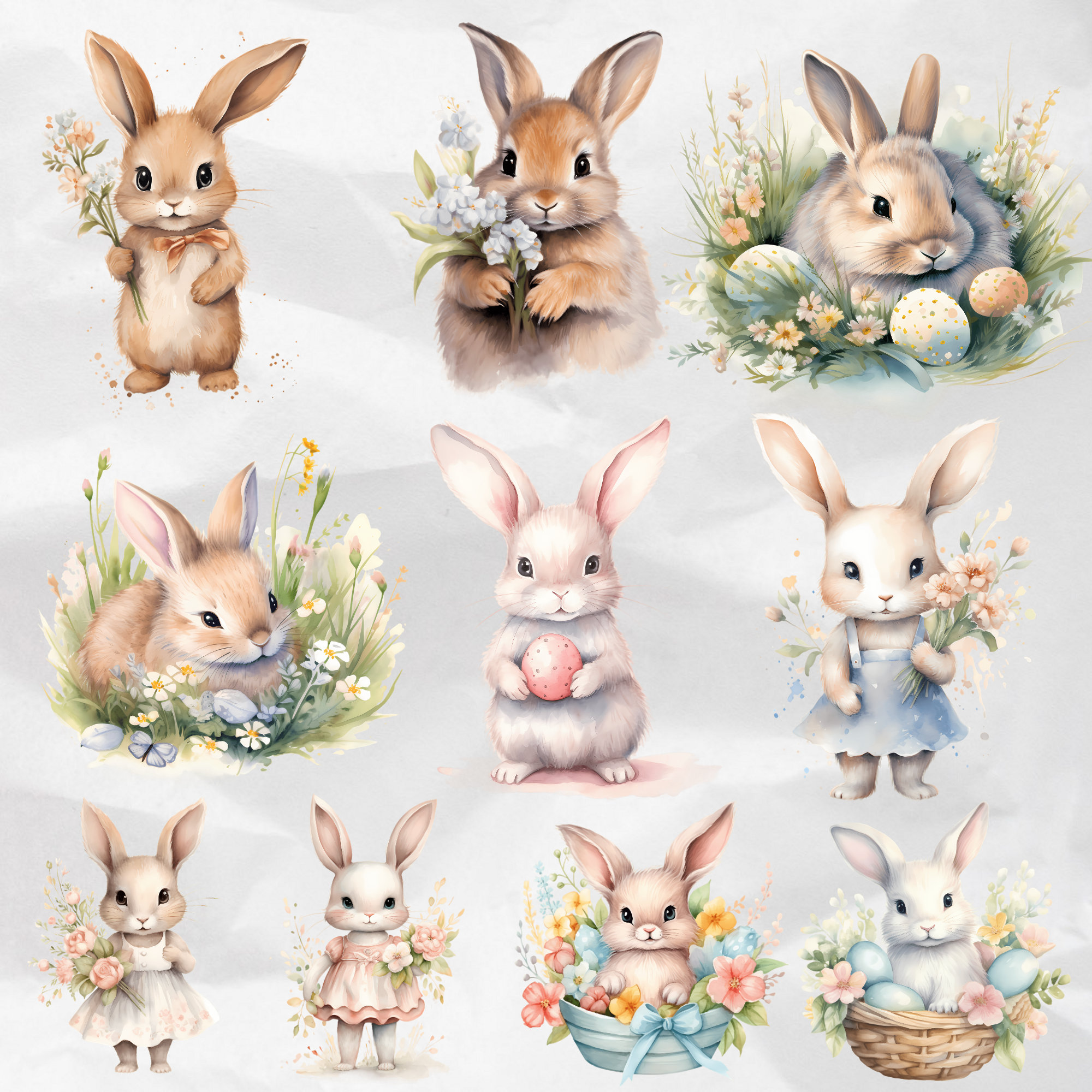 Watercolor Easter Bunny Clipart Floral Easter PNG Nursery Easter ...