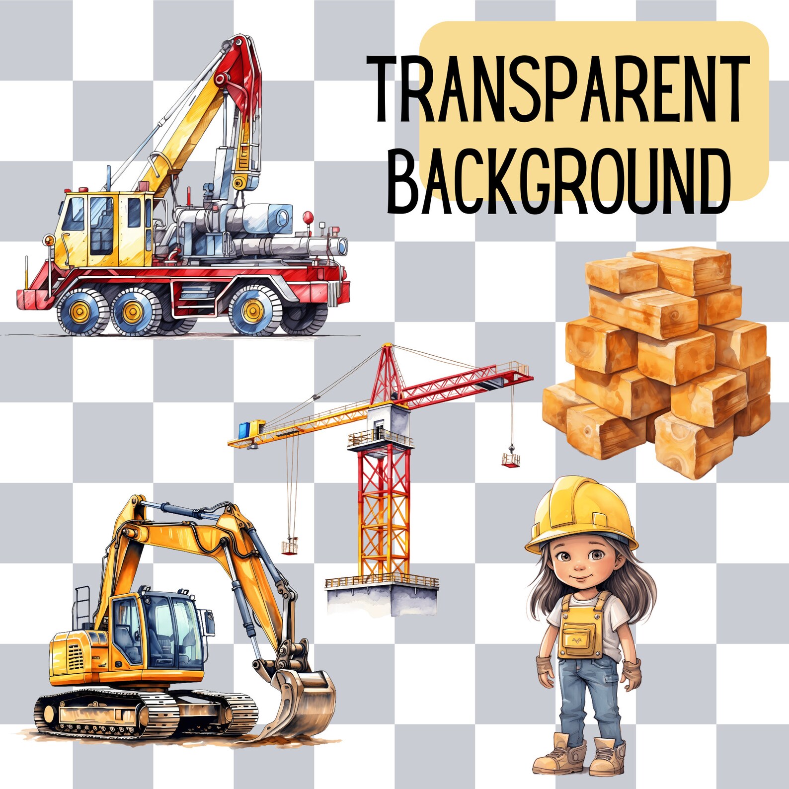 40 Watercolor Construction Clipart PNG Construction Site Vehicles ...