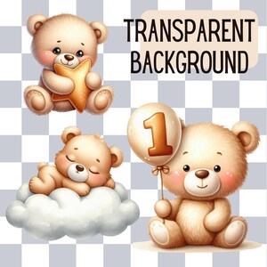 Watercolor Teddy Bear Clipart Neutral Baby Shower Clipart Beige Nursery ...