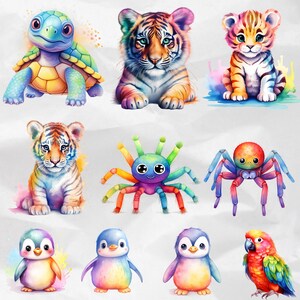 Watercolor Rainbow Animals Clipart Colorful Animals Designs Cute ...