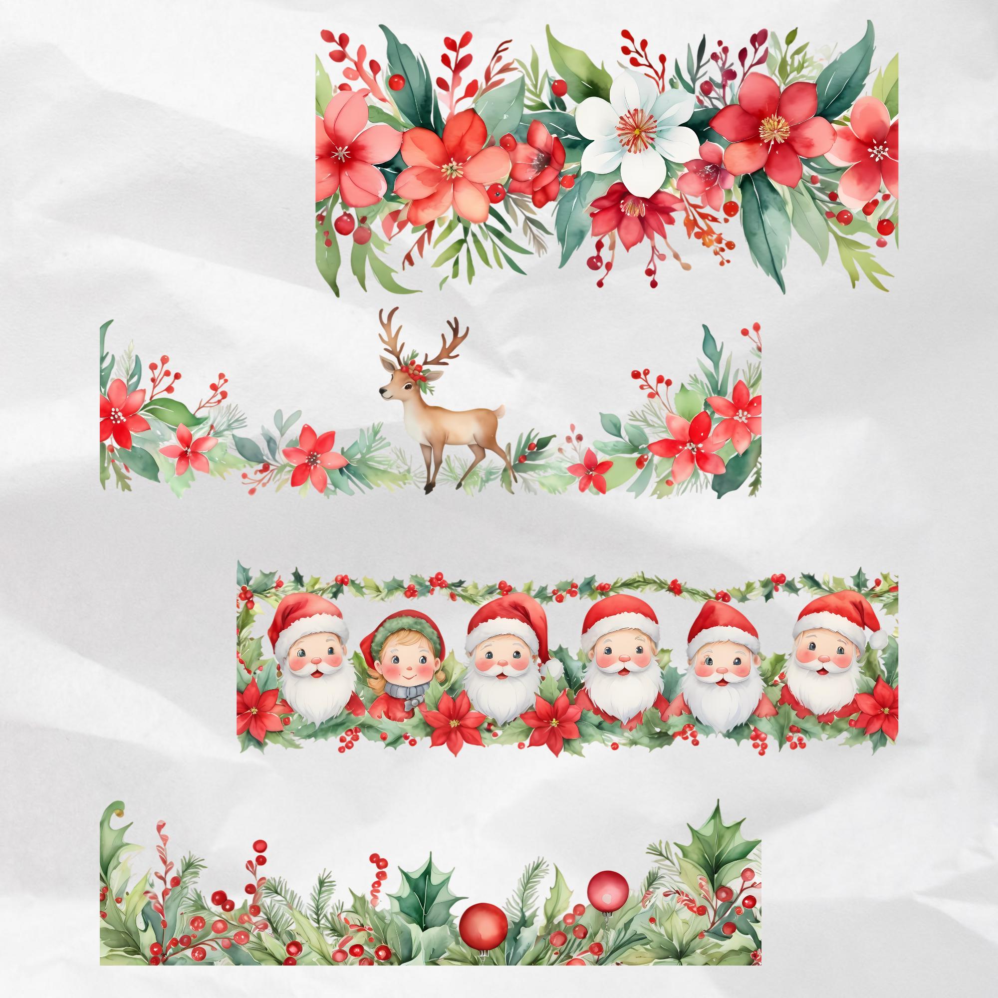Watercolor Christmas Border Clipart Winter Floral Frame PNG Watercolor ...