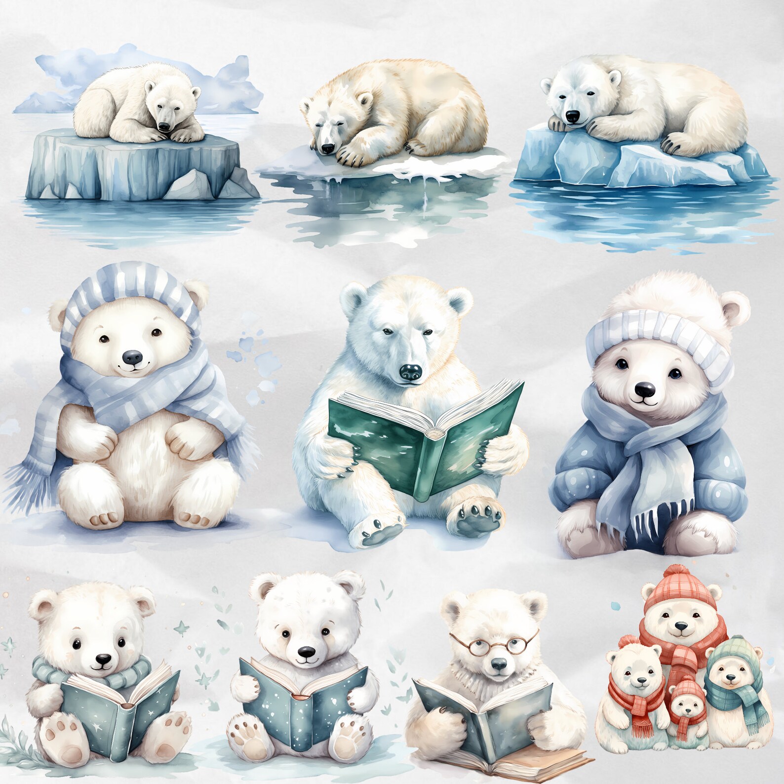 Watercolor Polar Bear Winter PNG Clipart Cute Winter Animal PNG Cute ...