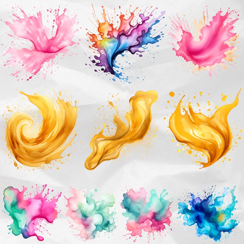 Watercolor Color Splash Clipart PNG Paint Splatter Clipart Color Splash ...