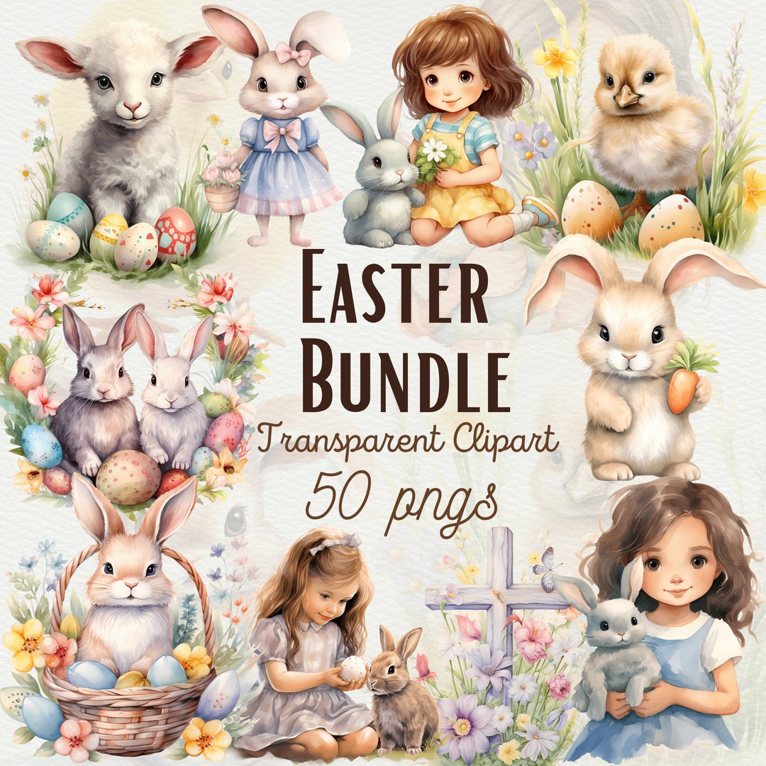 Watercolor Easter Clipart Floral Easter Bunny Graphics Easter Eggs PNG ...