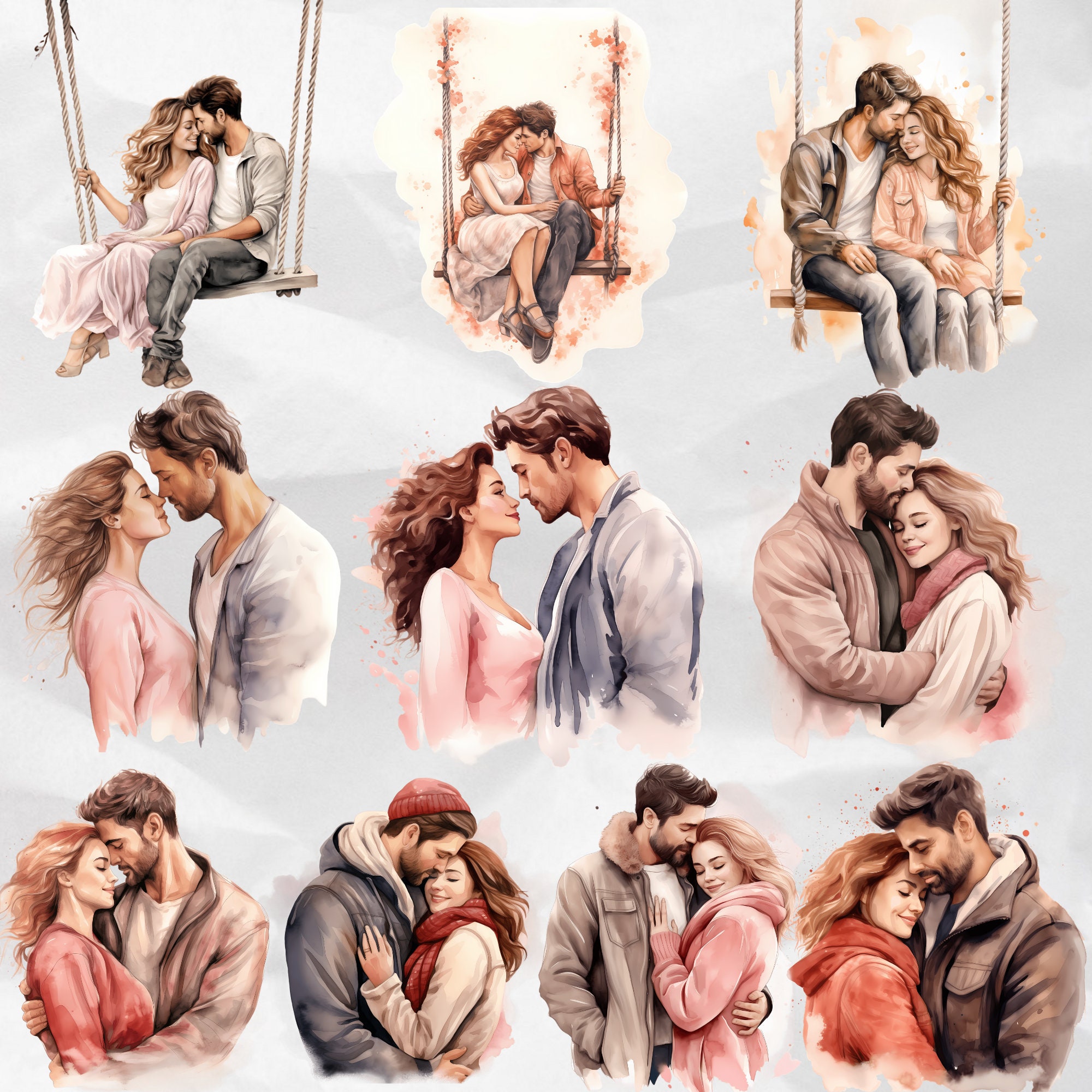 Watercolor Valentine Couple Clipart Romantic Couple Clipart Valentines Couple PNG Design Custom ...