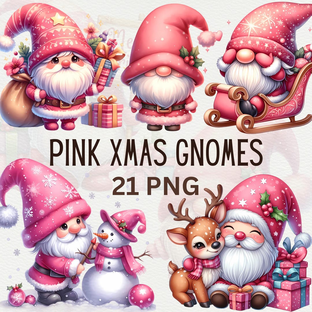 Pink Watercolor Christmas Gnome Clipart: Festive Graphics and Designs ...