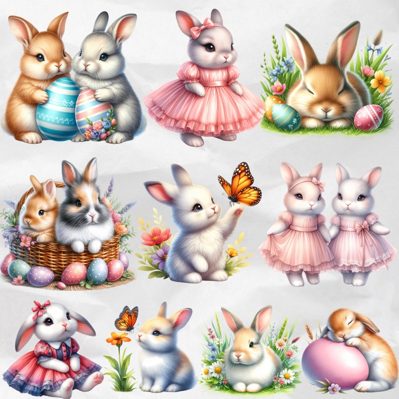 Watercolor Bunny Clipart Floral Spring Bunnies PNG Nursery Spring ...