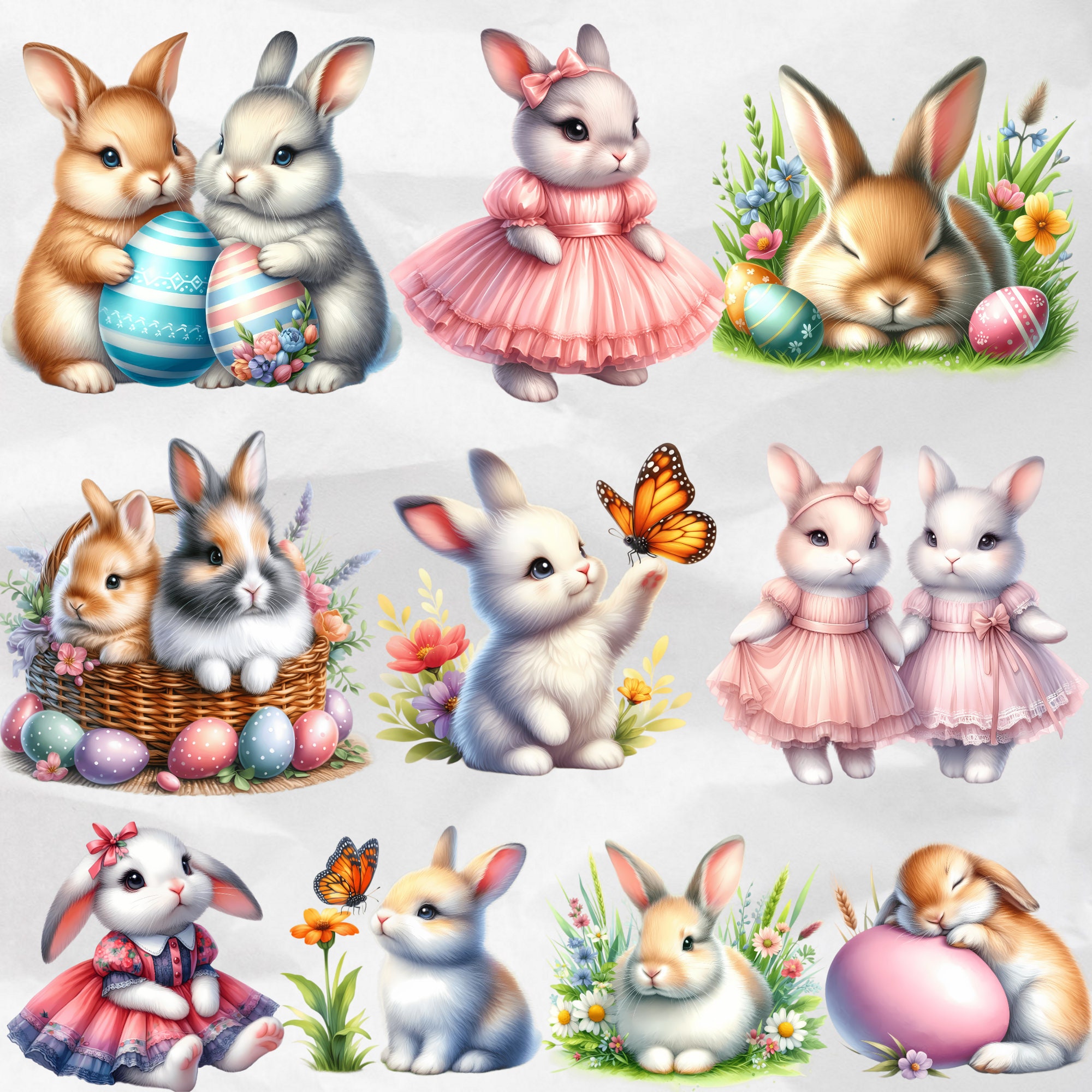 Watercolor Bunny Clipart Floral Spring Bunnies PNG Nursery Spring ...
