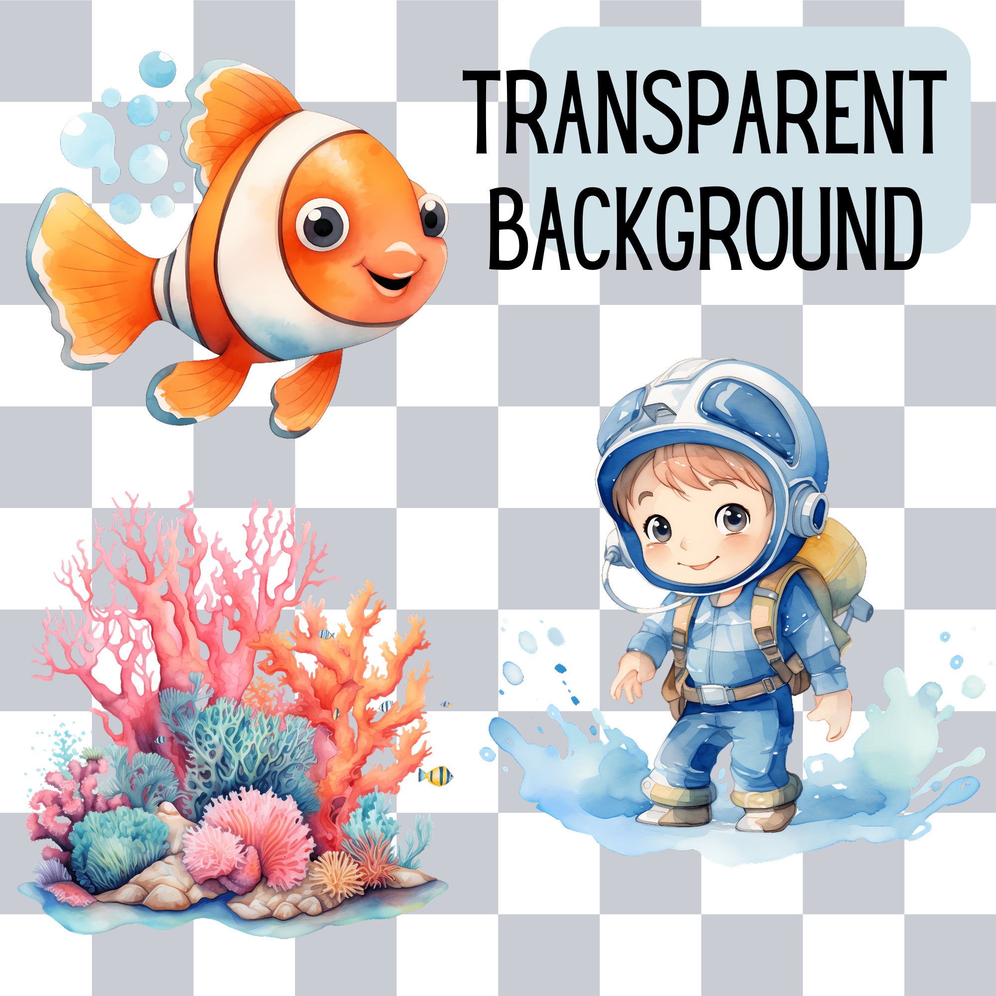 Watercolor Undersea Clipart Cute Ocean Baby Animals Watercolor - Etsy