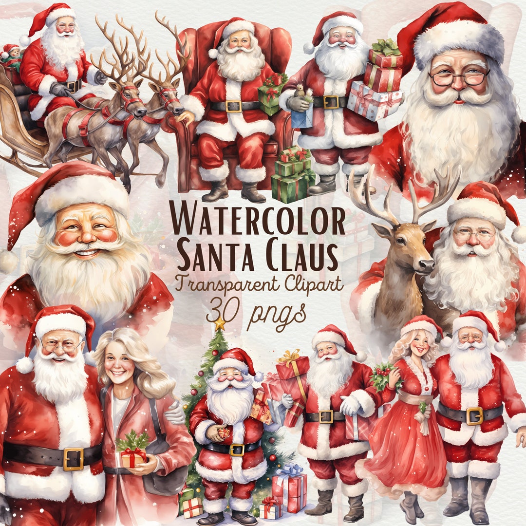 Watercolor Santa Claus Clipart Bundle - Festive Holiday Graphics for ...
