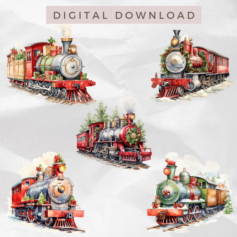 Watercolor Christmas Polar Express Train PNG Clipart Watercolor Winter ...