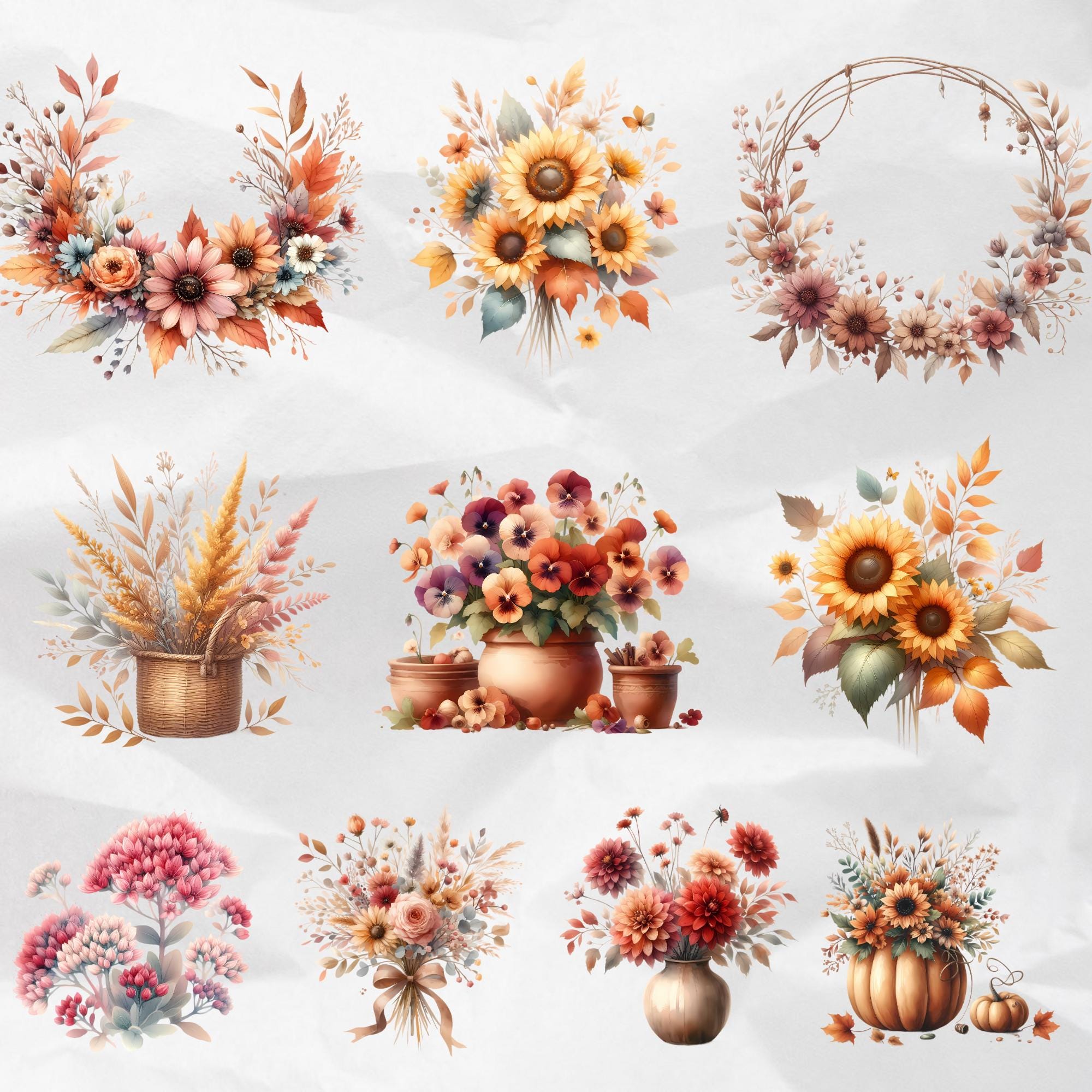 Watercolor Autumn Flower Clipart Floral Fall PNG Watercolor Fall ...