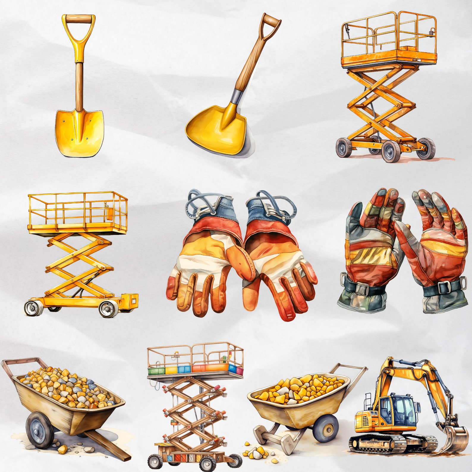 40 Watercolor Construction Clipart PNG Construction Site Vehicles ...