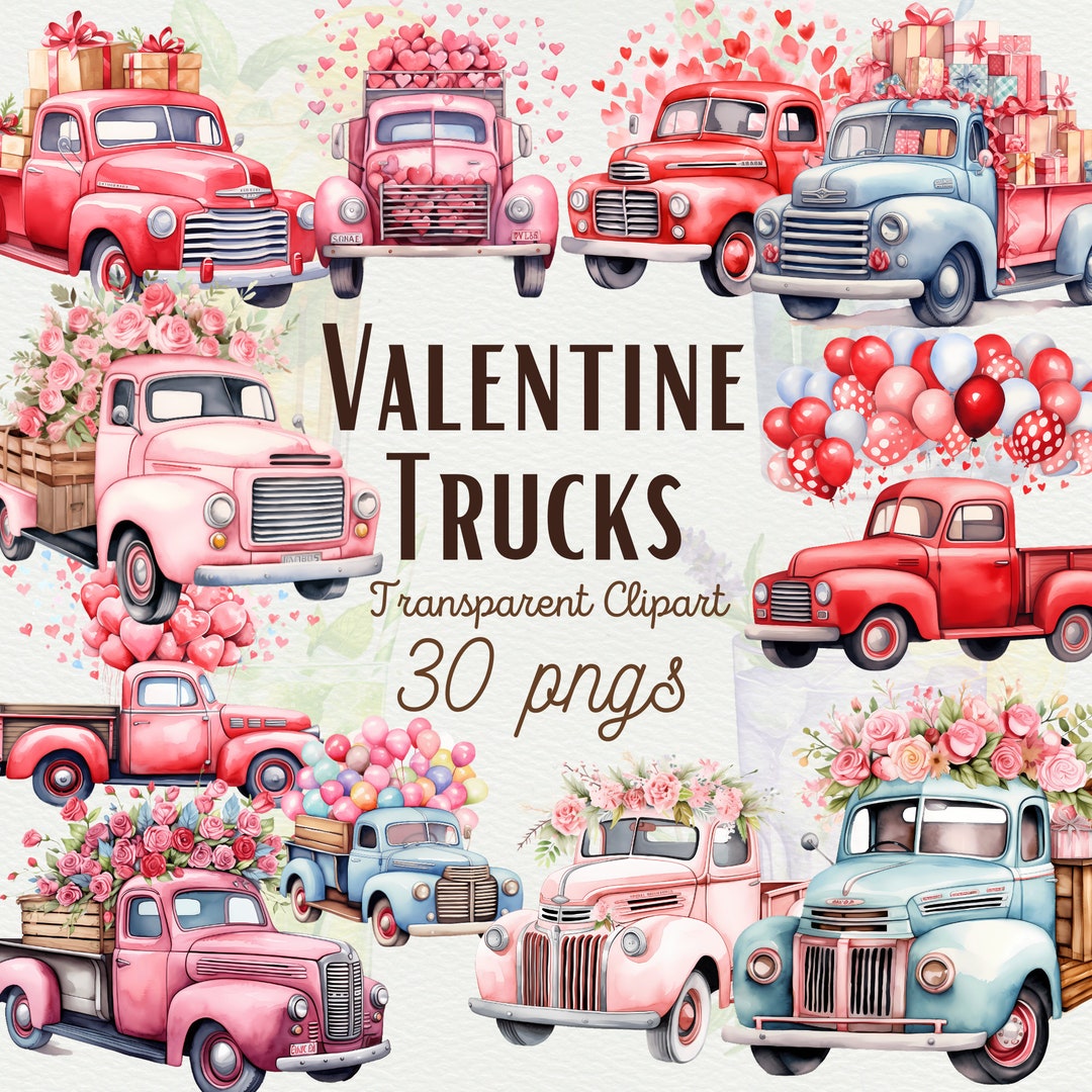 Watercolor Valentine Clipart Valentine Truck Clipart Valentines Day PNG ...