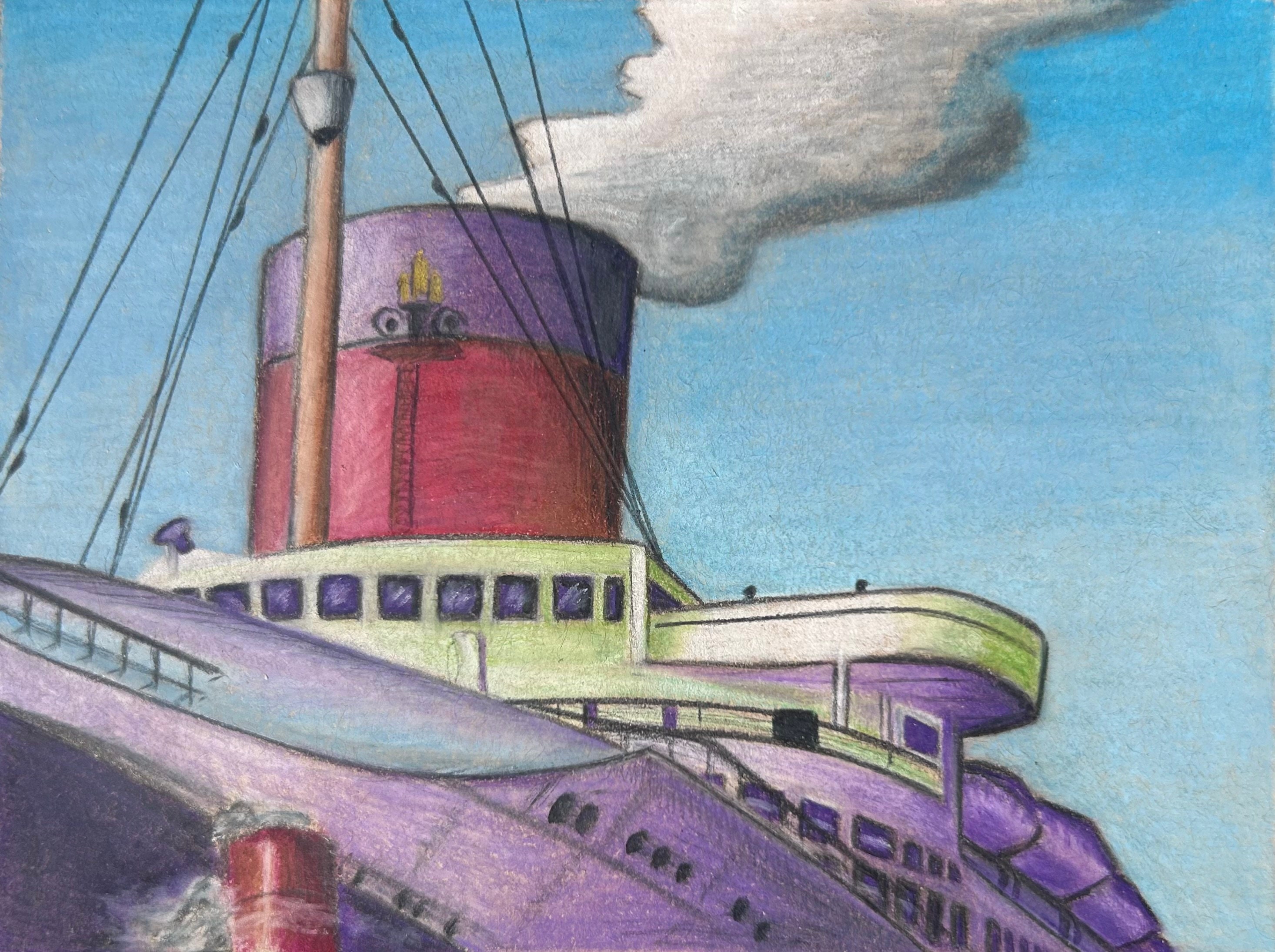 SS Normandie Color Pencil Art Print - Etsy