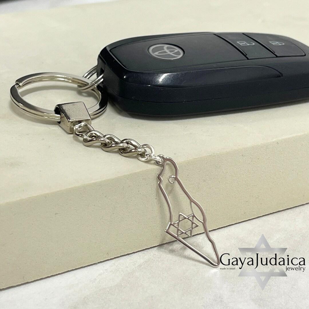 Israeli Made Hebrew Israel Map Keychain - 925 Sterling Silver Pendant ...