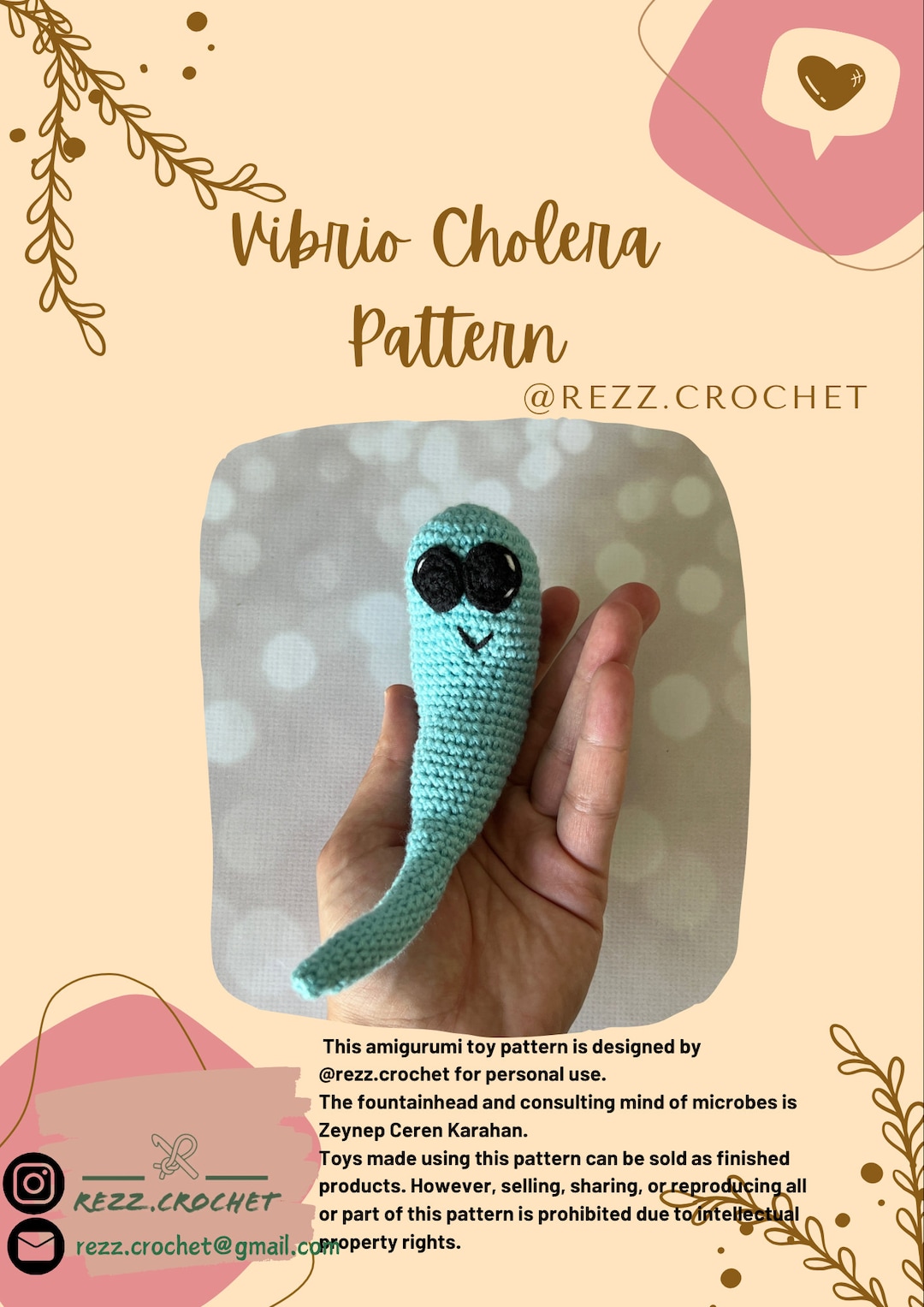 CROCHET PDF PATTERN: Vibrio Cholera Amigurumi Crochet Microbe Toy by ...