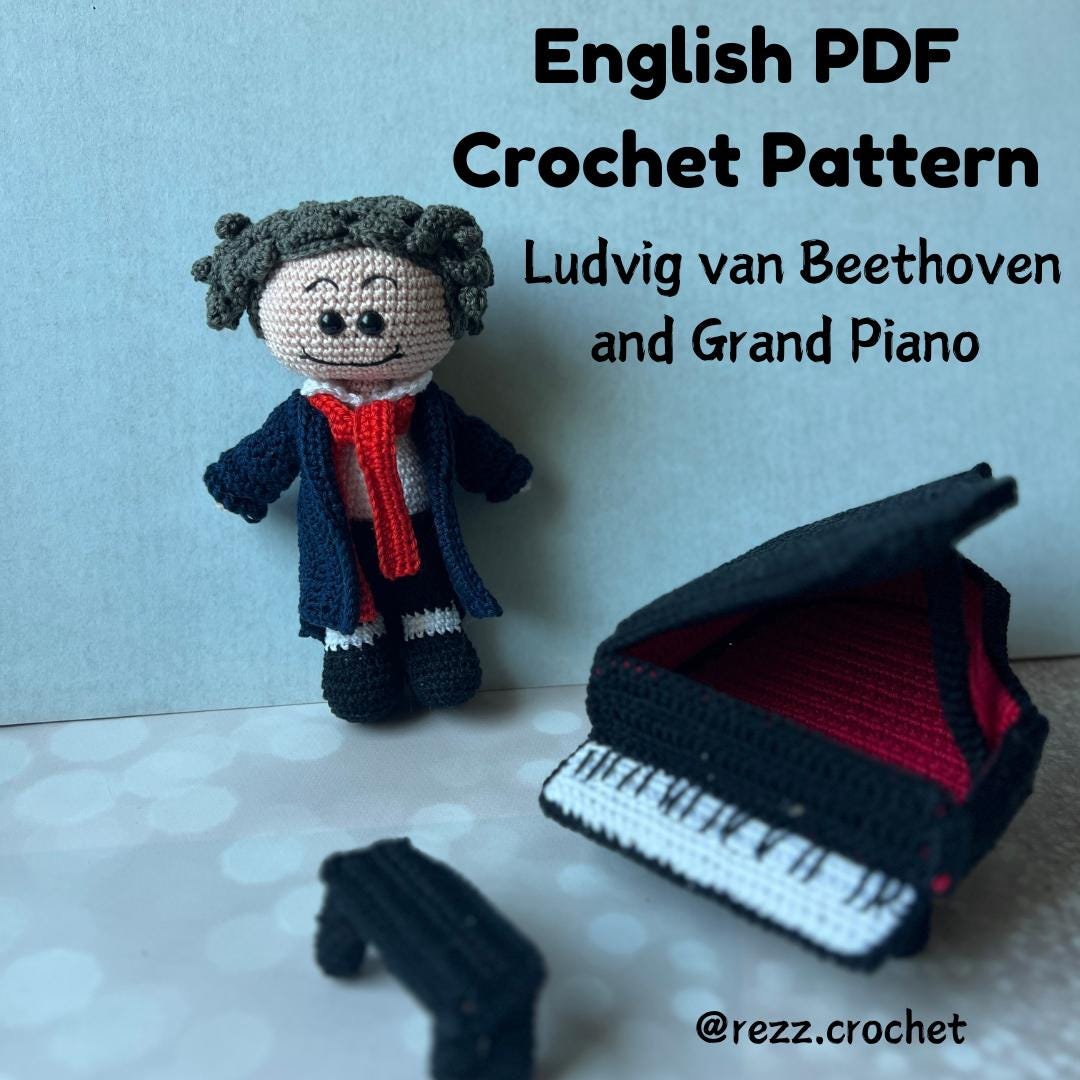 Beethoven & Grand Piano Crochet Pattern: Amigurumi Toy, Jewelry Box ...
