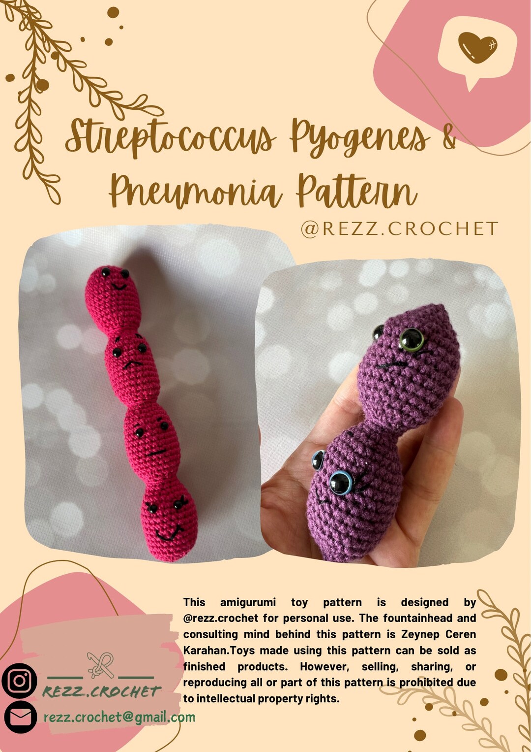 CROCHET PDF PATTERN Eng File: Streptococcus Pyogenes & Streptococcus ...