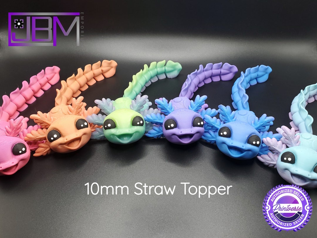 3D Printed Baby Axolotl Straw Topper: Flexi Fidget Toy (10mm Straws) - Etsy