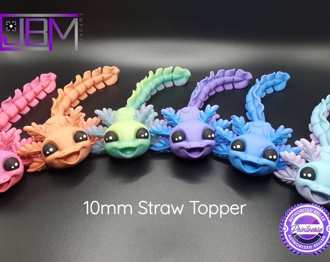 3D Printed Baby Axolotl Straw Topper: Flexi Fidget Toy (10mm Straws) - Etsy