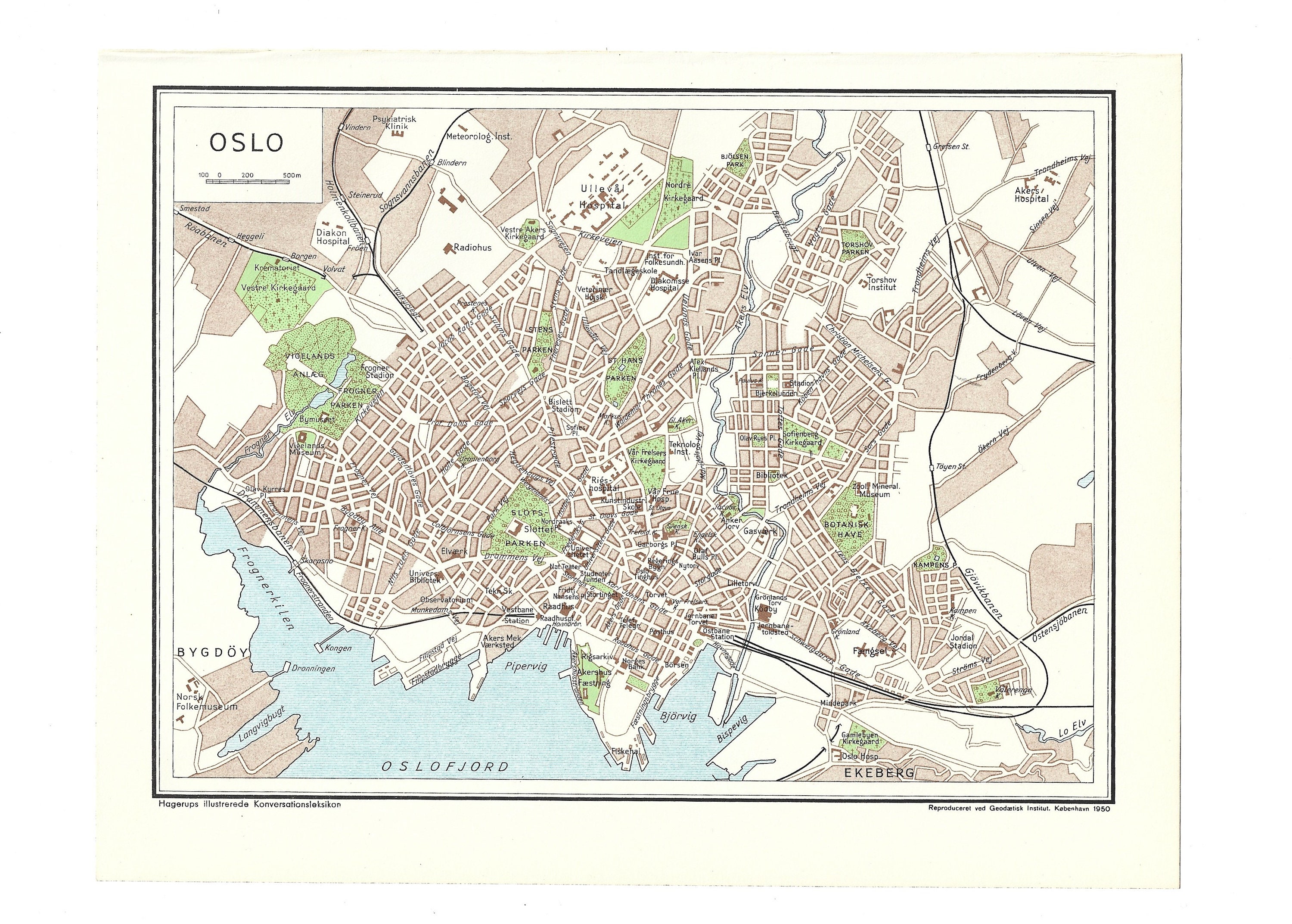 1950 Map of Oslo, Norway - Scandinavian Vintage Book Plate Map - Etsy