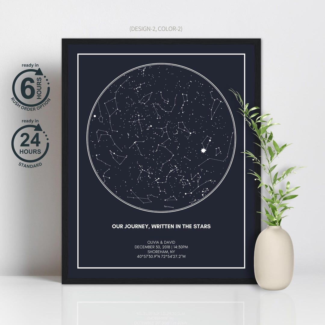Custom Star Map by Date, Constellation Chart Printable, Anniversary ...