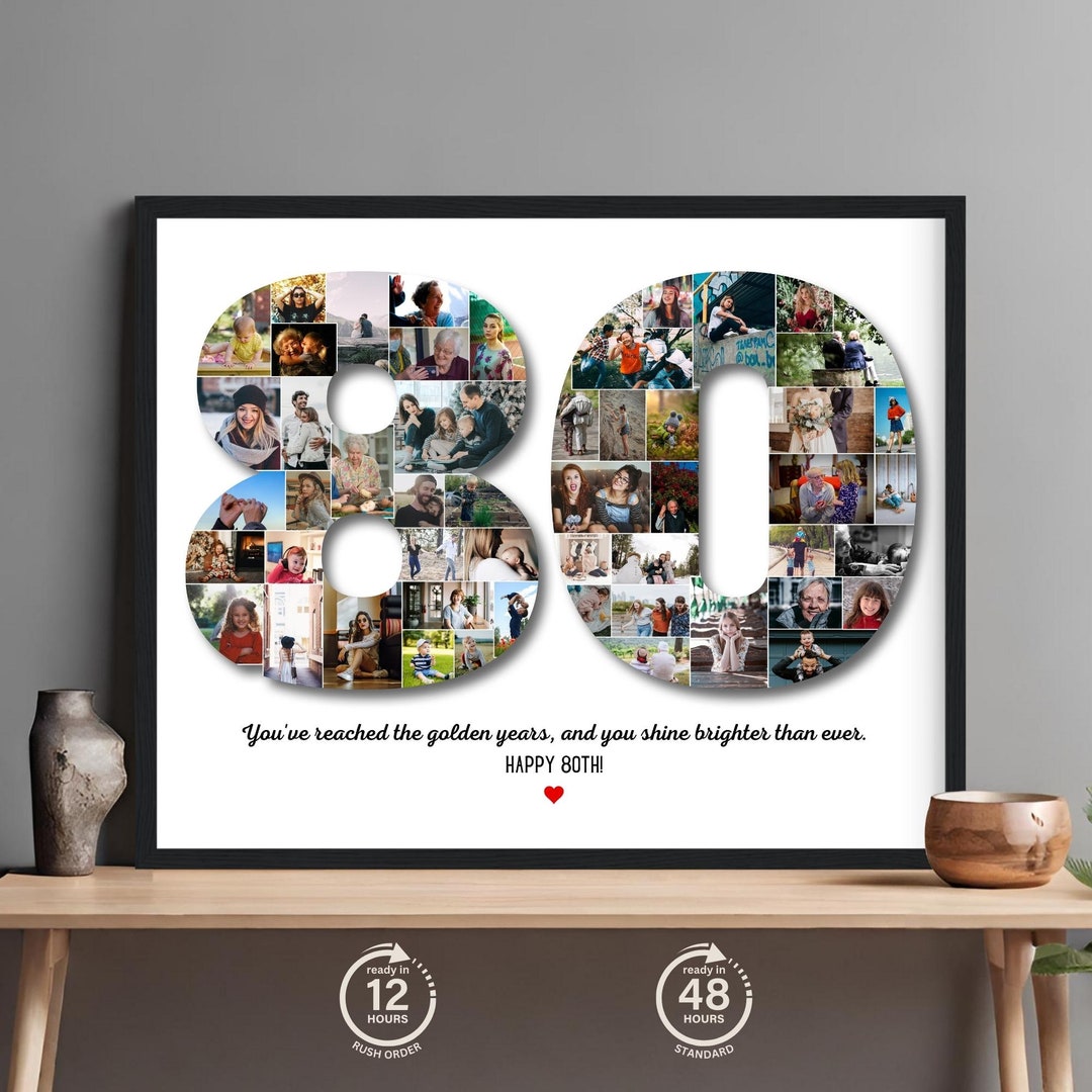 Custom 80th Birthday Number Photo Collage, Photo Collage for Dad or Mom ...
