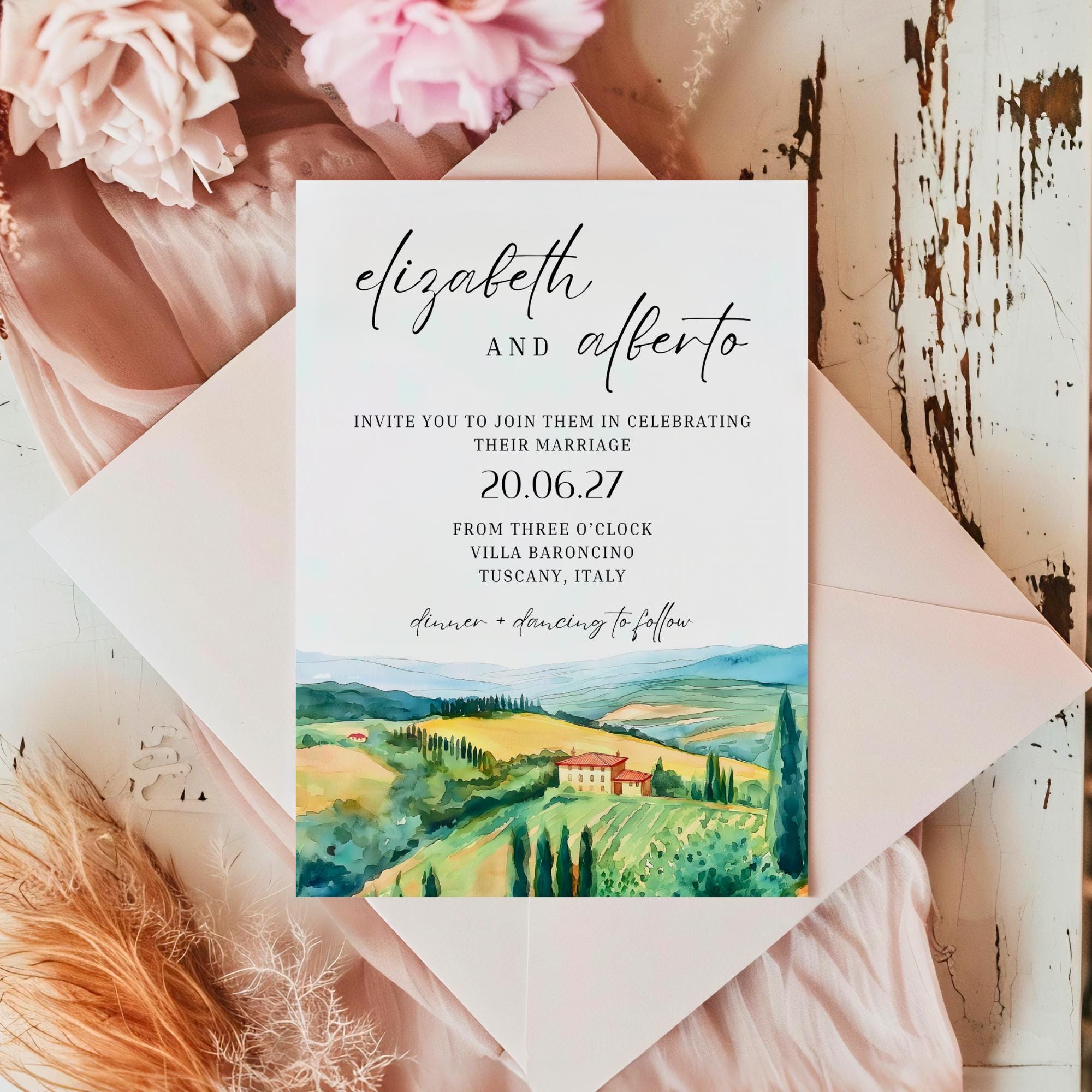 Tuscany Wedding Invitation Template, Editable Digital Invite, Italian ...