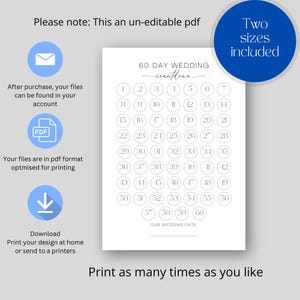 Printable Wedding Countdown, 60 Day Countdown Tracker, Instant Download ...