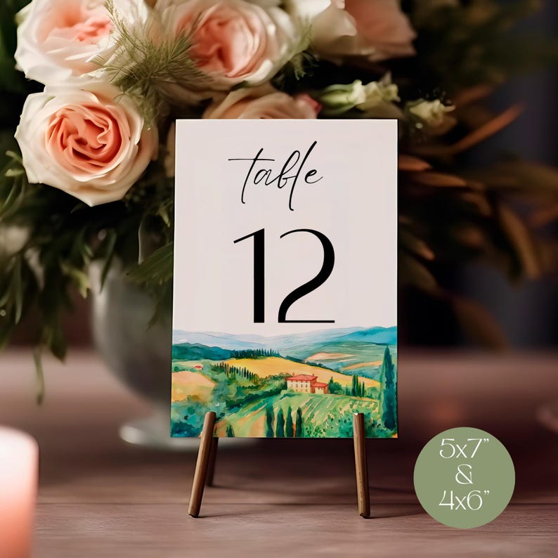 Tuscany Wedding Table Numbers, Custom Table Number Signs, Editable ...