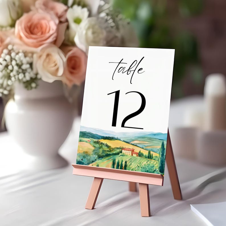 Tuscany Wedding Table Numbers, Custom Table Number Signs, Editable ...