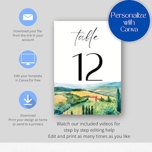 Tuscany Wedding Table Numbers, Custom Table Number Signs, Editable ...